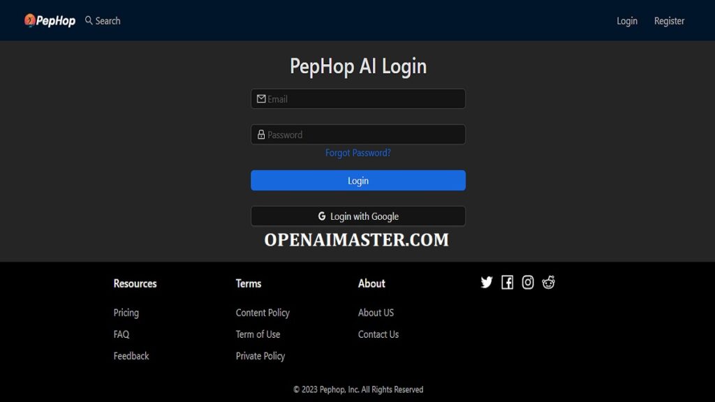 PepHop AI Login - Open AI Master